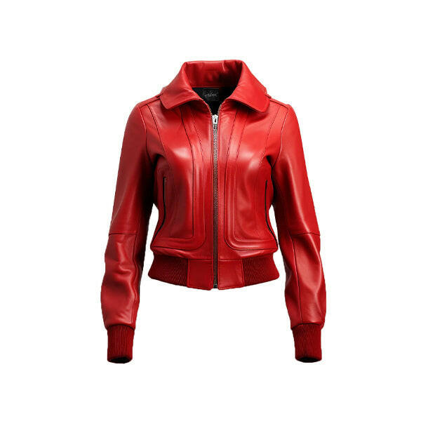 Women's Red Bomber Leather Jacket - AU LeatherX