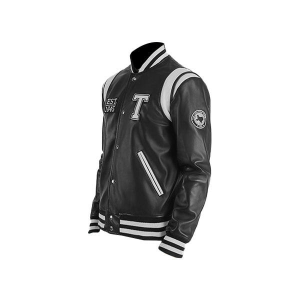 Men's Texas Black Leather Varsity Jacket - AU LeatherX