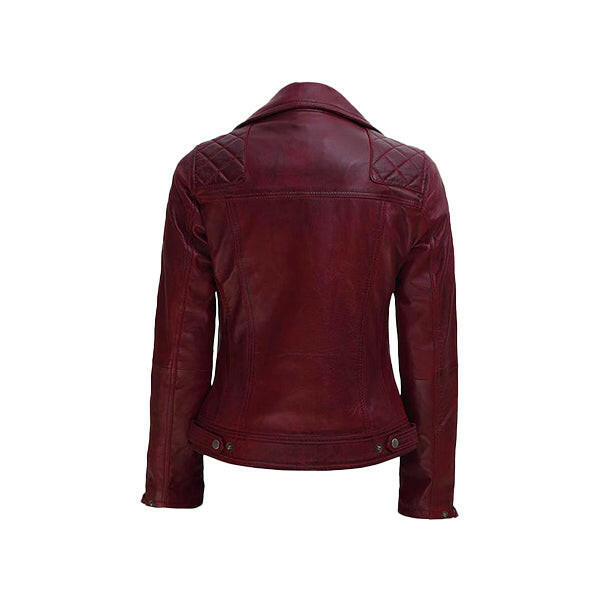 Women's Quilted Motorcycle Maroon Leather Jacket