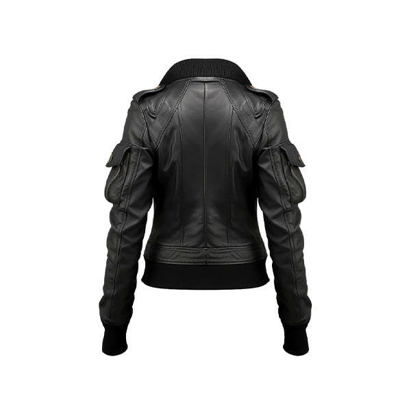 Womens Black Leather Bomber Jacket - AU LeatherX
