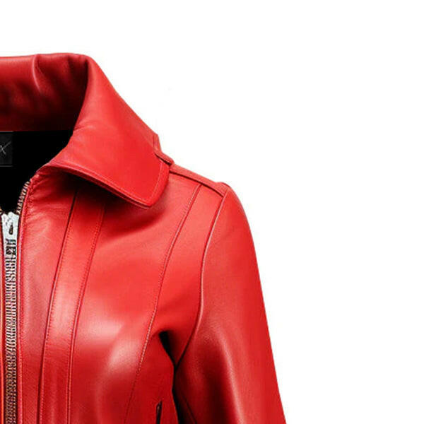 Women's Red Bomber Leather Jacket - AU LeatherX