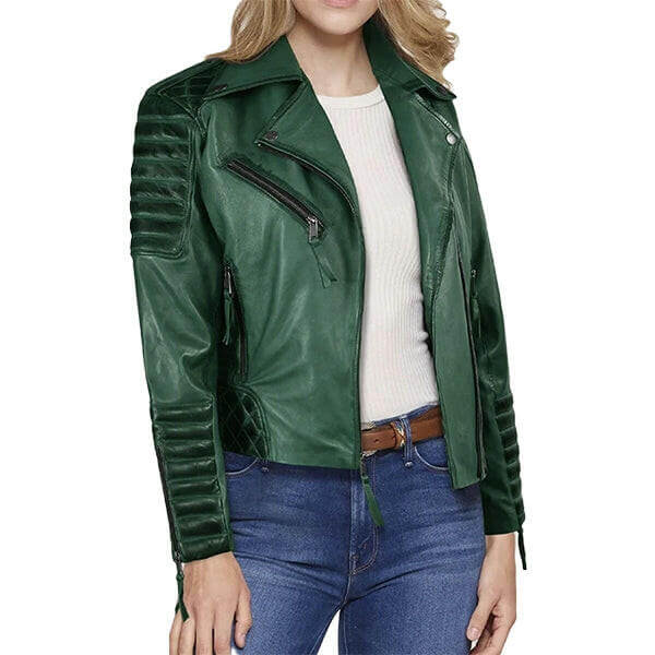 Buy Women's Charlotte Burnt Green Leather Jacket