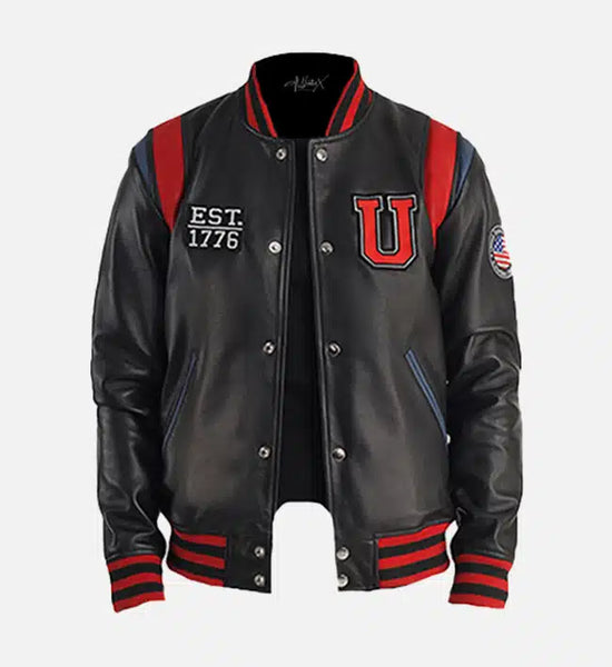 Men's Liberate USA Black Leather Varsity Jacket - AU LeatherX